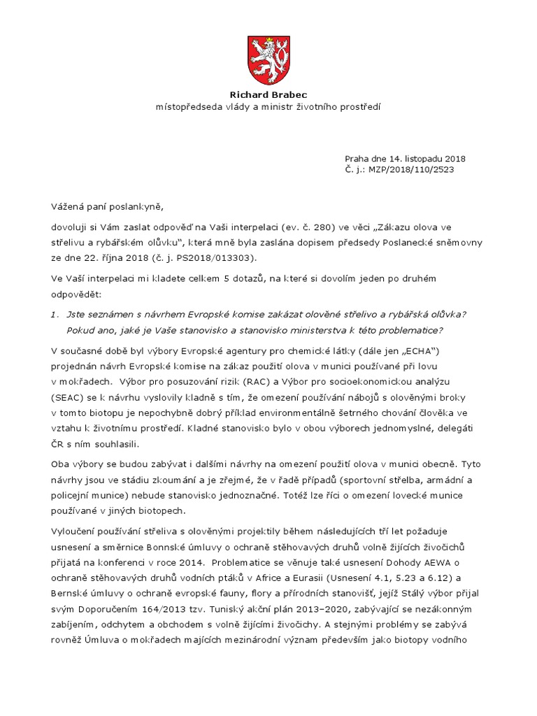 Odpoved MŽP - olovo