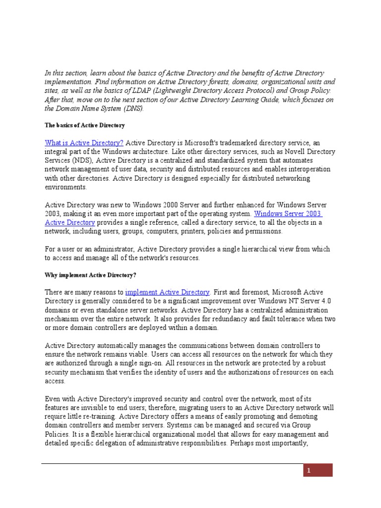 Ctive Directory Basics: What Is Active Directory? | PDF | Active ...