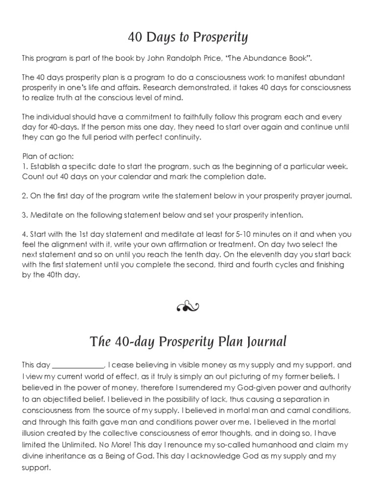 40-Day Prosperity Plan Overview | PDF | Consciousness | Divinity