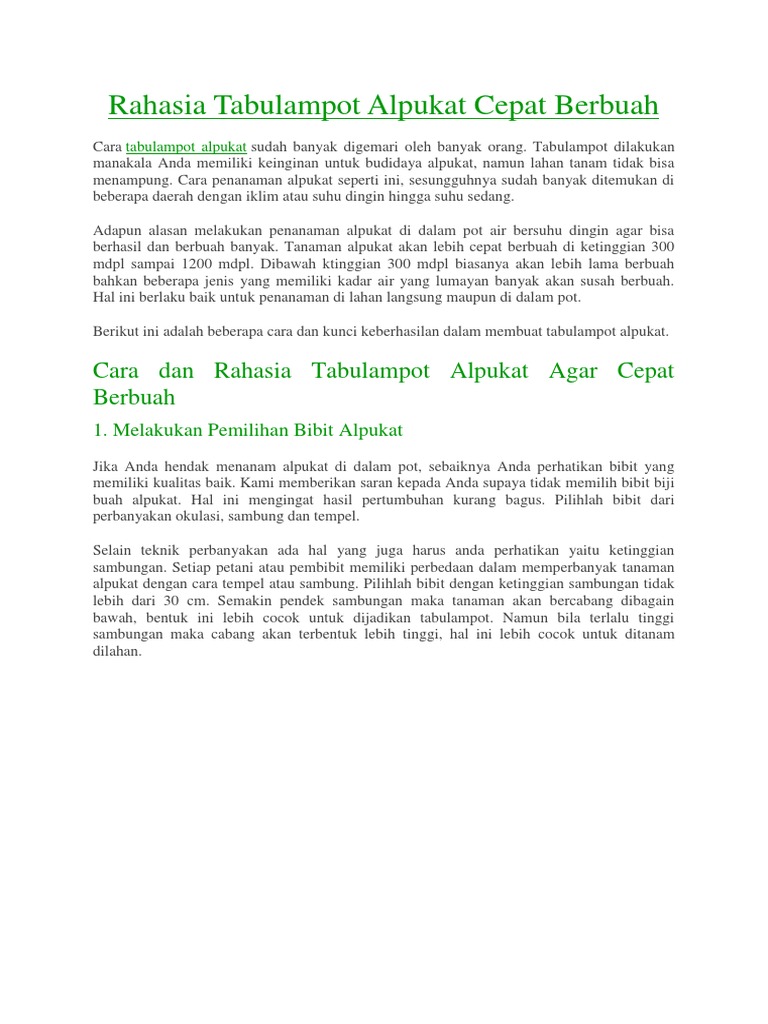 4 Tips Membuat Tabulampot Alpukat Cepat Berbuah | PDF