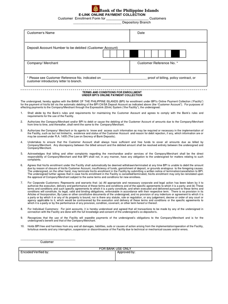 BPI Autodebit Arrangement Form | PDF | Payments | Banks