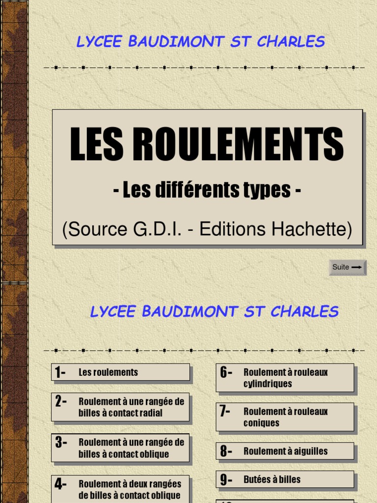 Les Roulements: - Les Différents Types | PDF | Palier (mécanique) | Physique appliquée et ...
