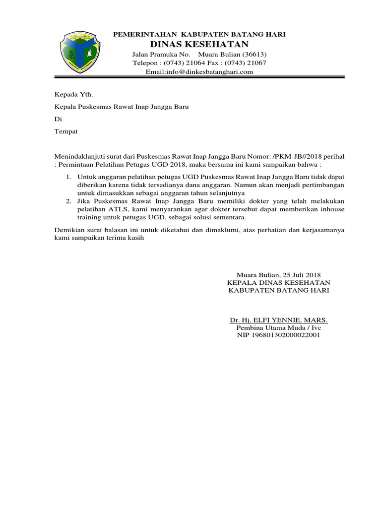 Surat Balasan Dinas Kesehatan | PDF