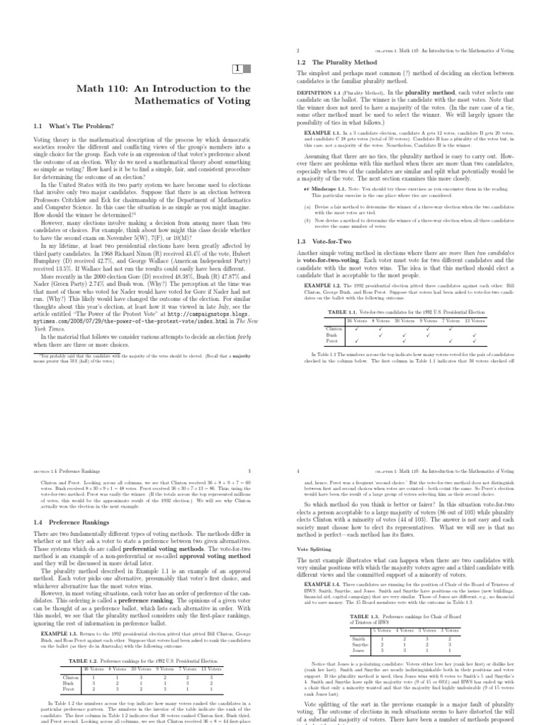 Math 110: An Introduction To The Mathematics of Voting | PDF | Voting ...