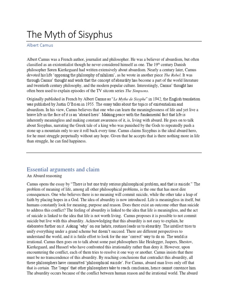 Myth of Sisyphus | PDF | Albert Camus | Western Philosophy