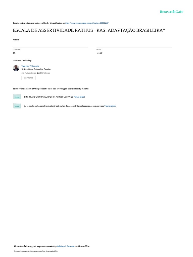 Escala de Assertividade Rathus - Ras Adaptacao Bras | PDF | Mente ...