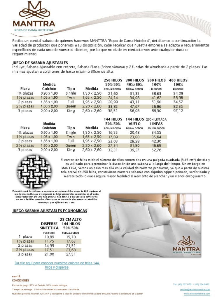 Proforma Hotelera MANTTRA Mar 2018 | PDF | Industria textil | Textiles