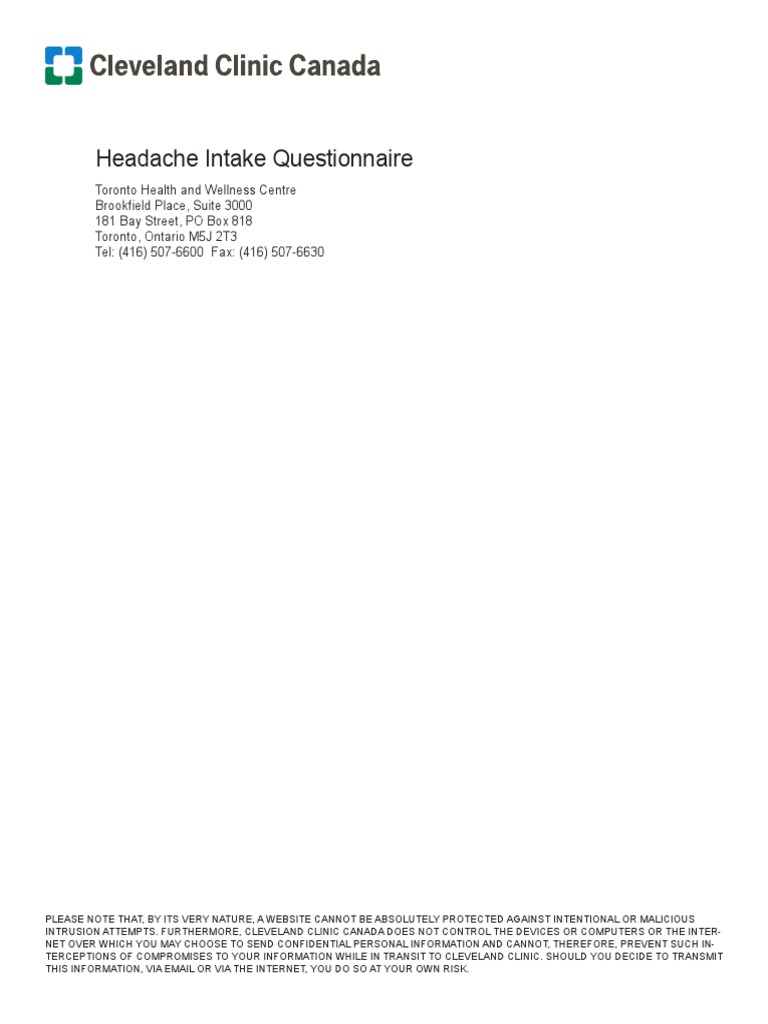 Headache Intake Questionnaire PDF | Download Free PDF | Headache ...