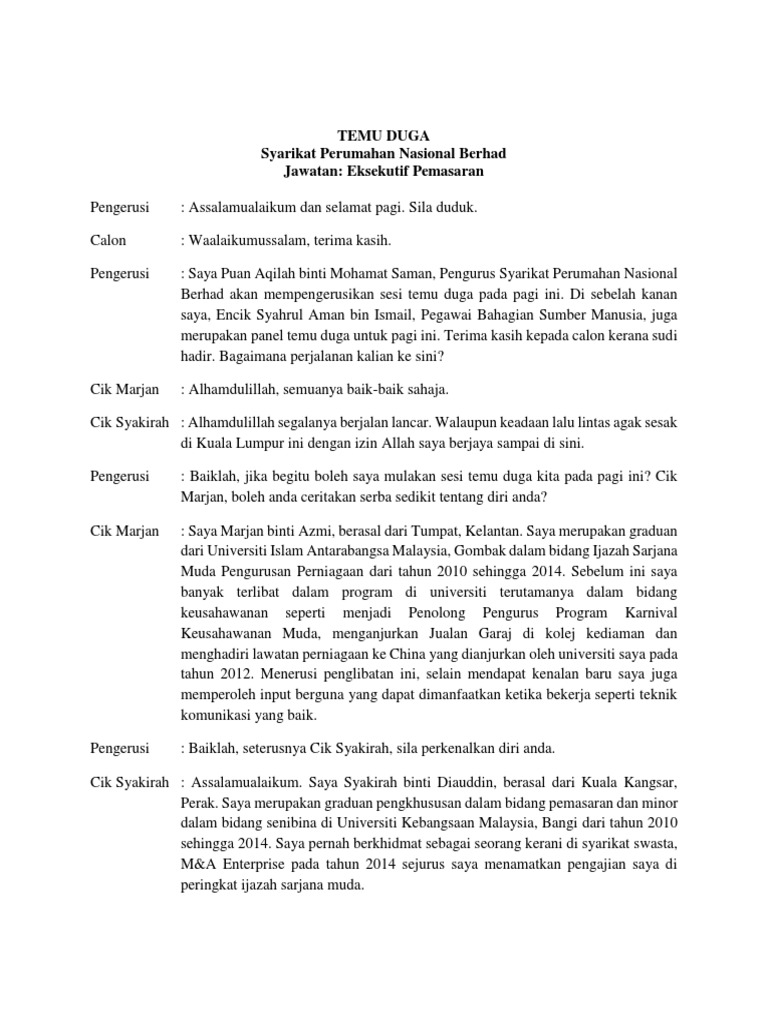 Contoh Temuduga | PDF