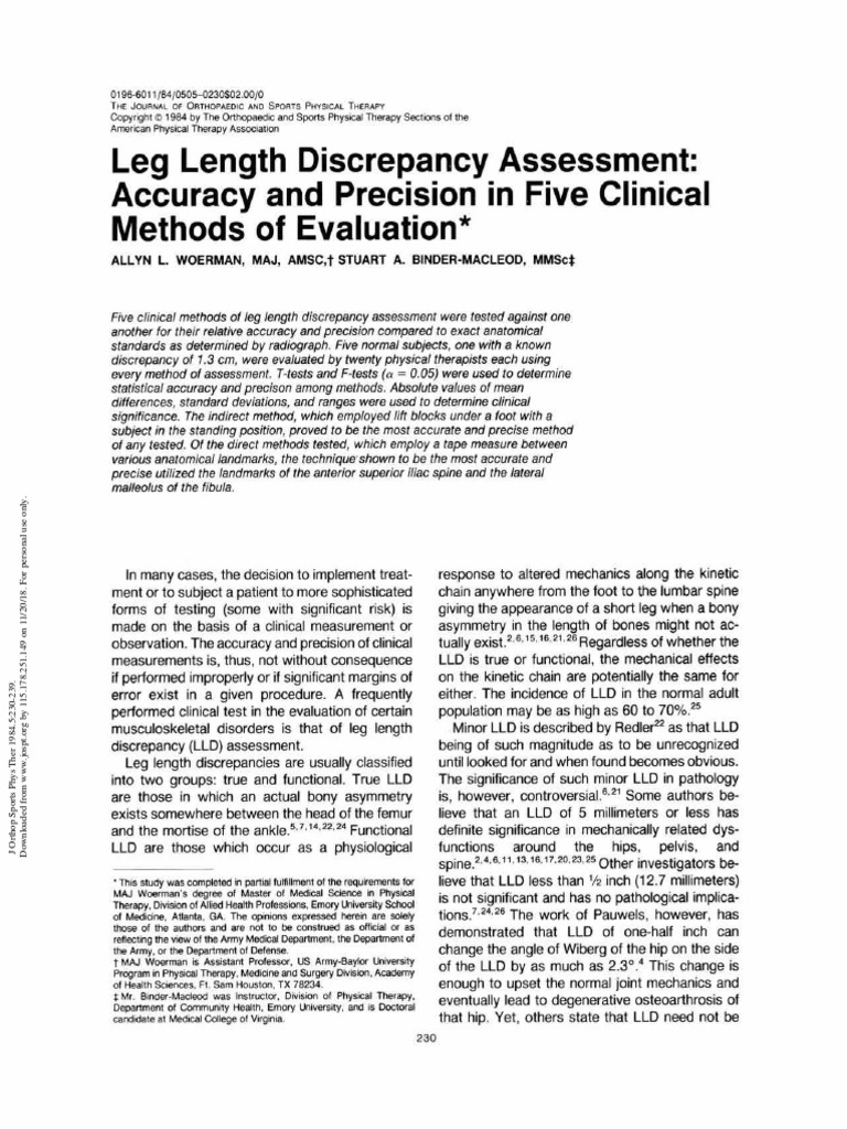 Leg Length Discrepancy Assessment: Accuracv and Precision in Five ...