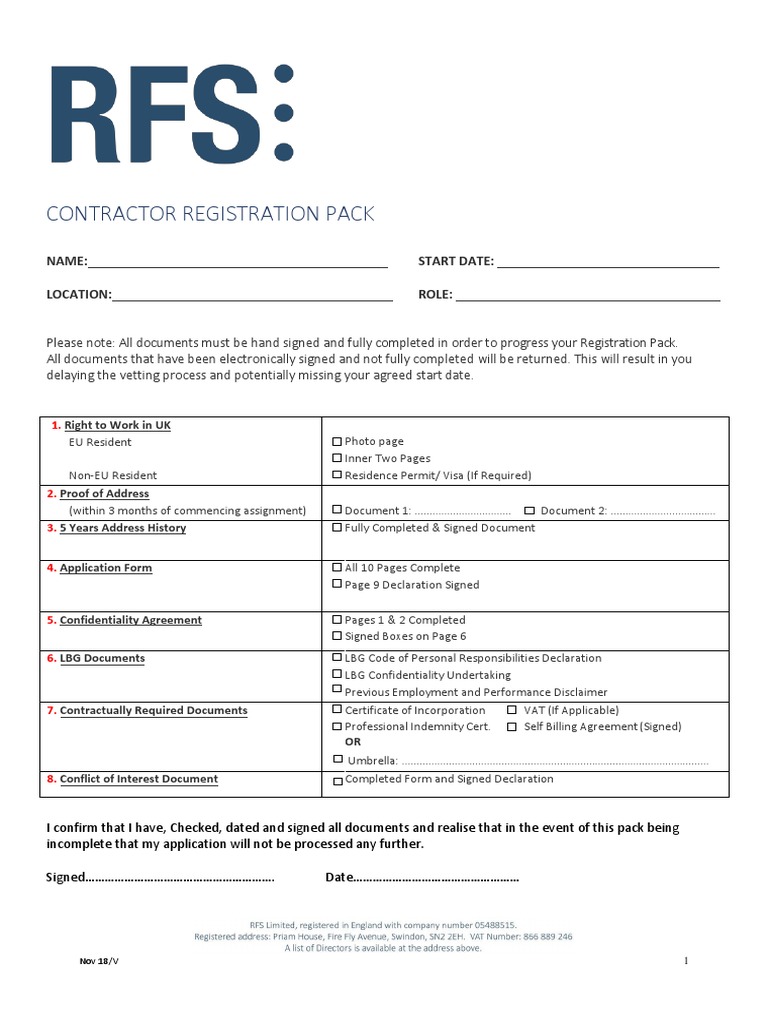 RFS (LBG) Contractor Registration Pack | PDF | Personally Identifiable ...