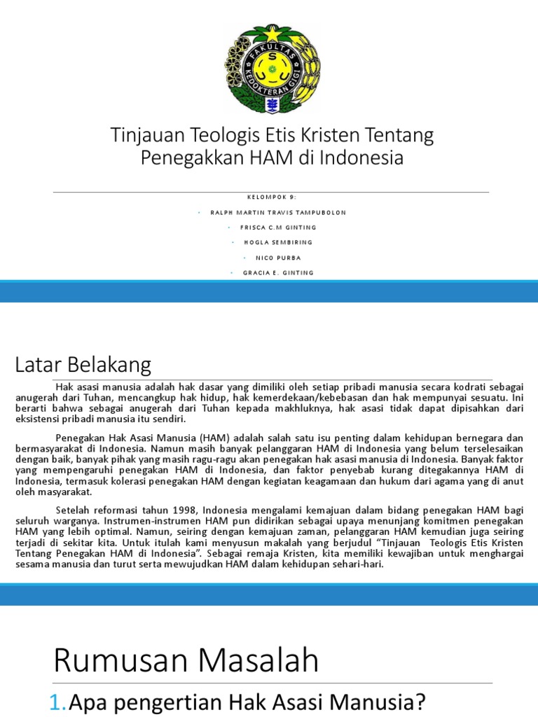 Pandangan Etik Kristen Terhadap Penegakkan HAM Di Indonesia | PDF