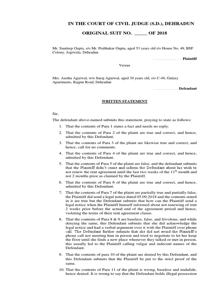 Written Statement Sample | PDF | Lawsuit | Virtue