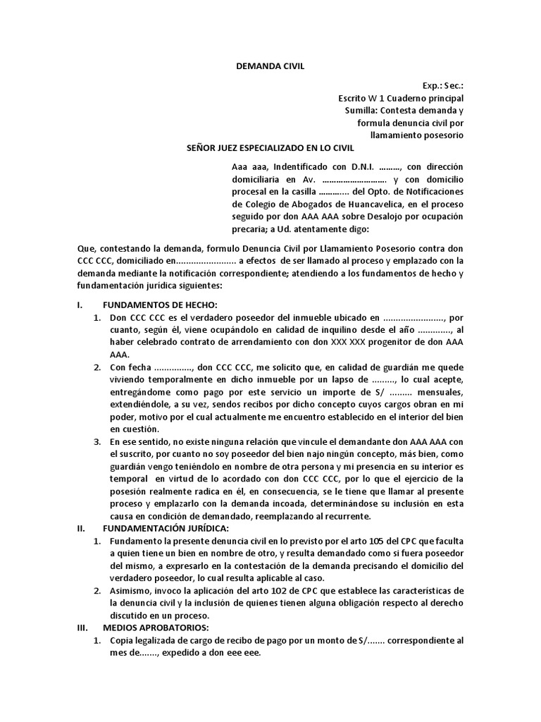 Demanda Civil | PDF | Demanda judicial | Ley procesal