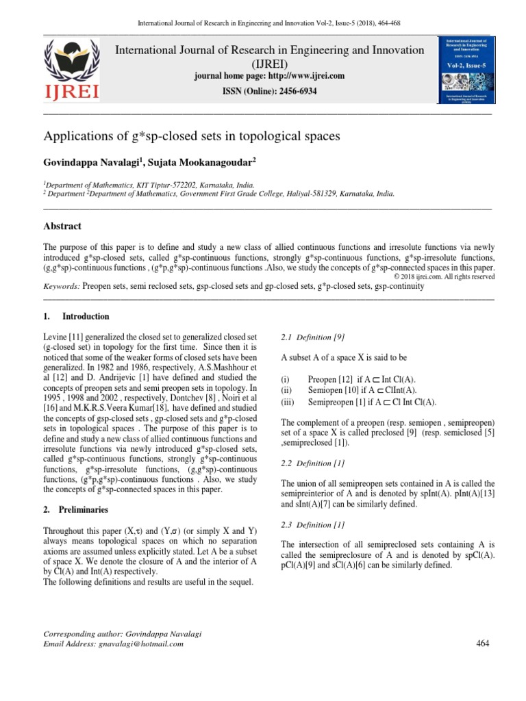 Applications of Gsp-Closed Sets in Topological Spaces | PDF ...