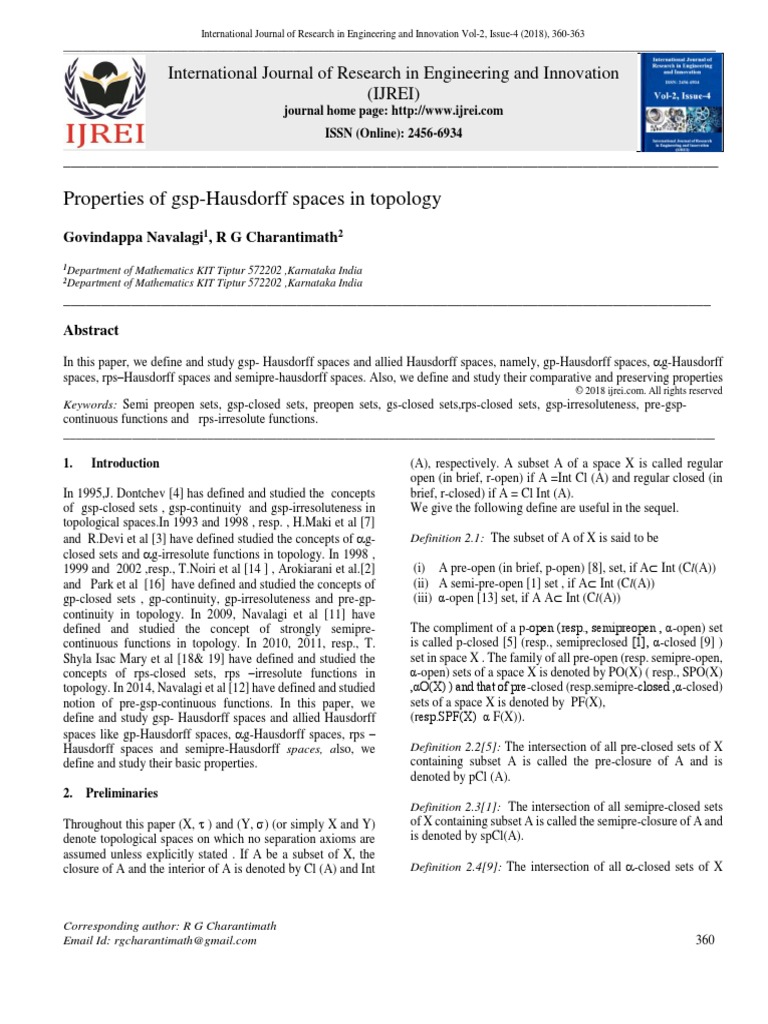 Properties of Gsp-Hausdorff Spaces in Topology | PDF | Continuous Function | Logic