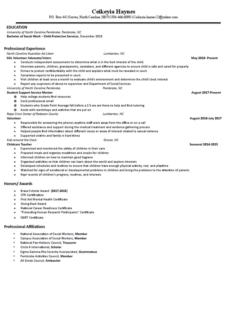 Updated Resume 2018 | PDF | Child Protective Services | Child Care