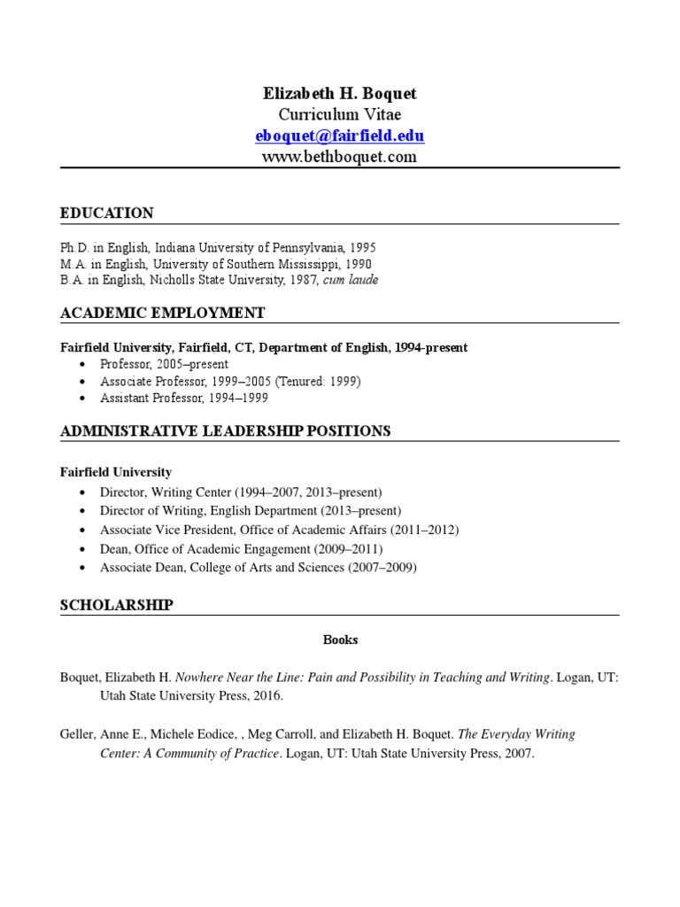 Elizabeth Boquet, CV/Resume | PDF | Humanities | Professor