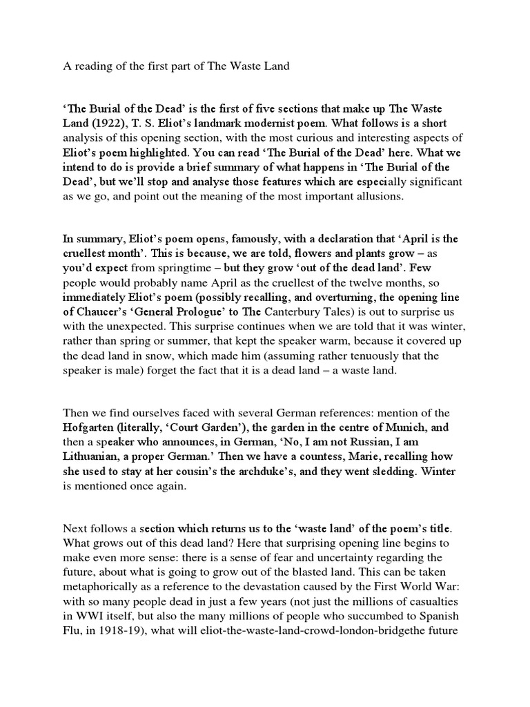Analysis of "The Burial of the Dead" | PDF | T. S. Eliot | Mythology