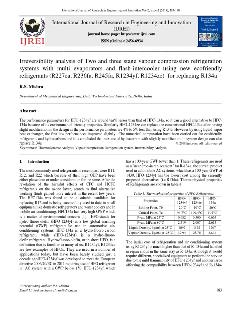 Irreversibility Analysis of Two and Three Stage Vapour Compression Refrigeration Systems With ...