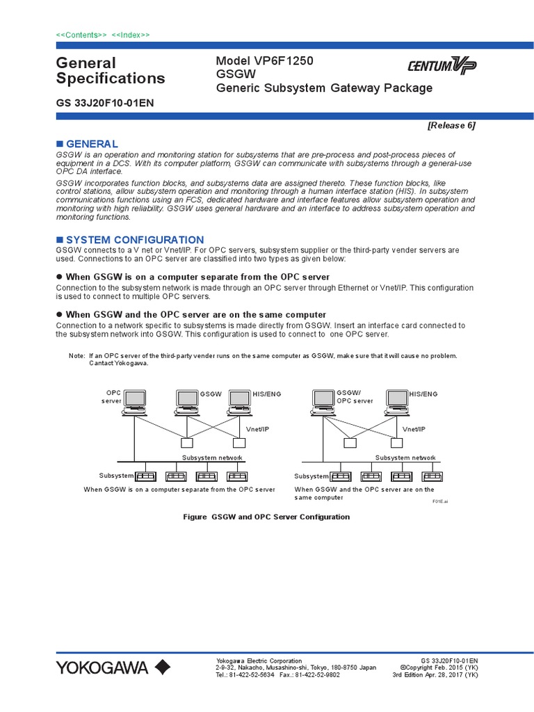 General Specifications: Model VP6F1250 GSGW Generic Subsystem Gateway ...