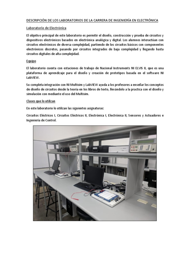 Descripción Lab Ing Electrónica | PDF | Laboratorios | Electrónica