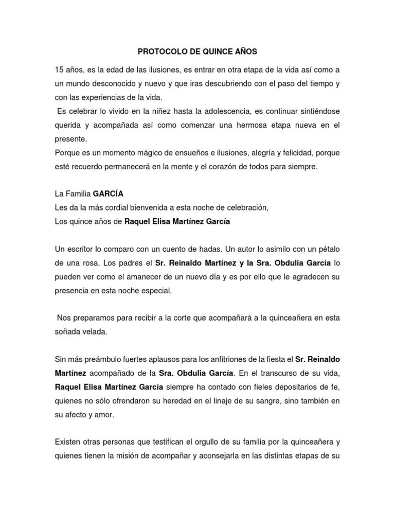Protocolo de Quince Años de Daniela García | PDF