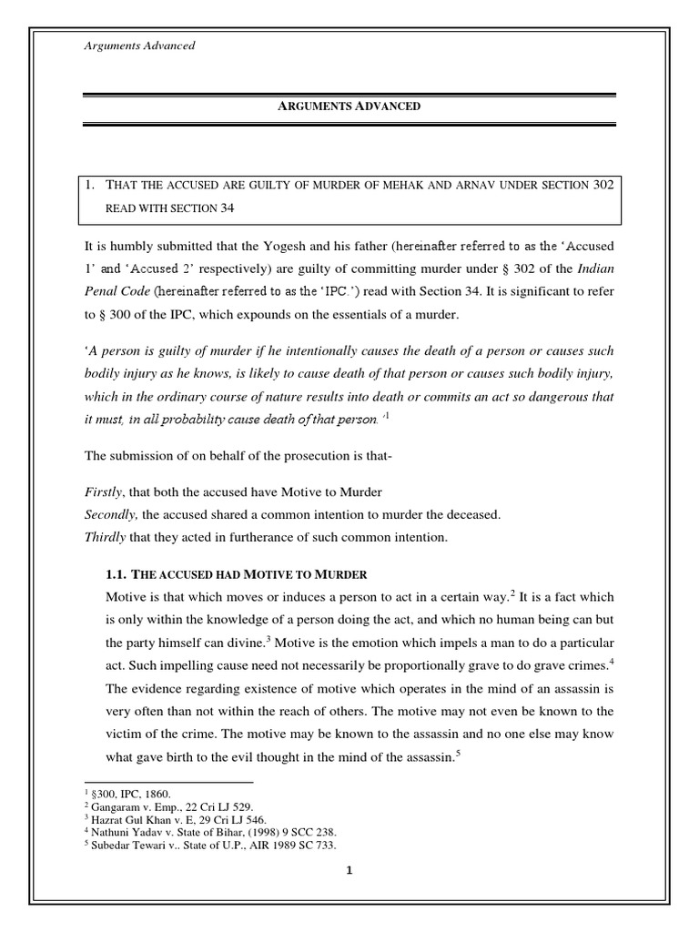 Arguments Advanced 5th Year Moot | PDF | Mens Rea | Circumstantial Evidence