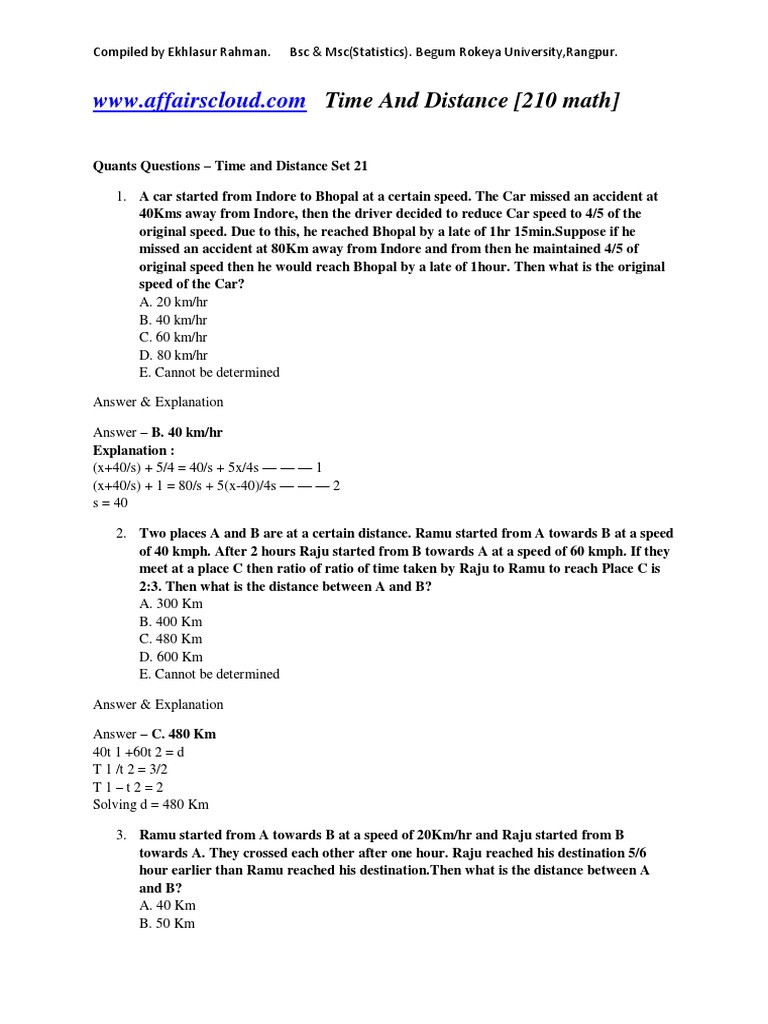 Time and Distance | PDF | Speed | Physical Quantities