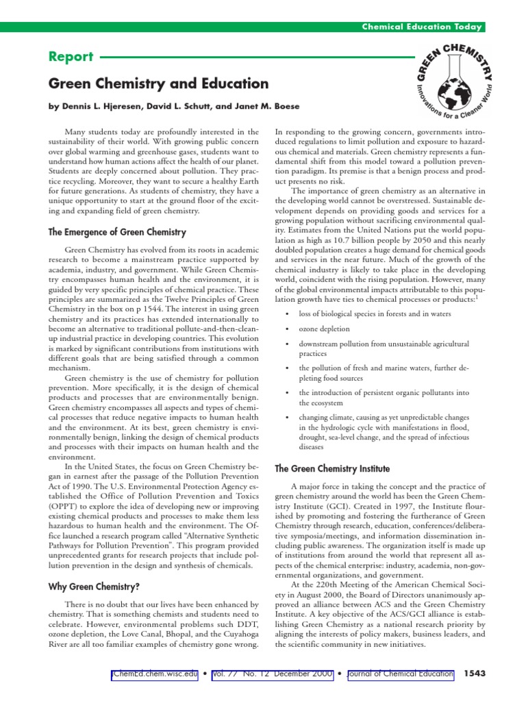 Green Chemistry in Education Report | PDF | Green Chemistry | Chemistry