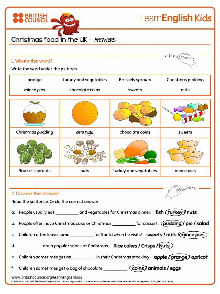 Worksheets Christmas Food in The Uk Answers PDF | PDF | Pudding | Foods