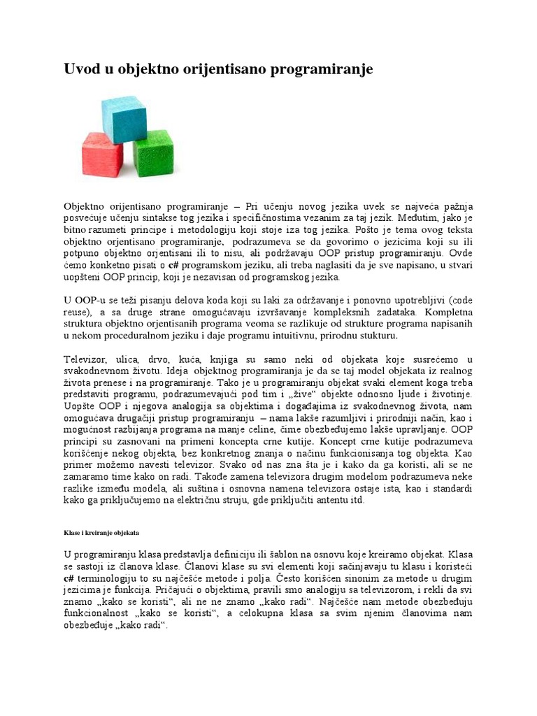 Uvod U Objektno Orijentisano Programiranje | PDF