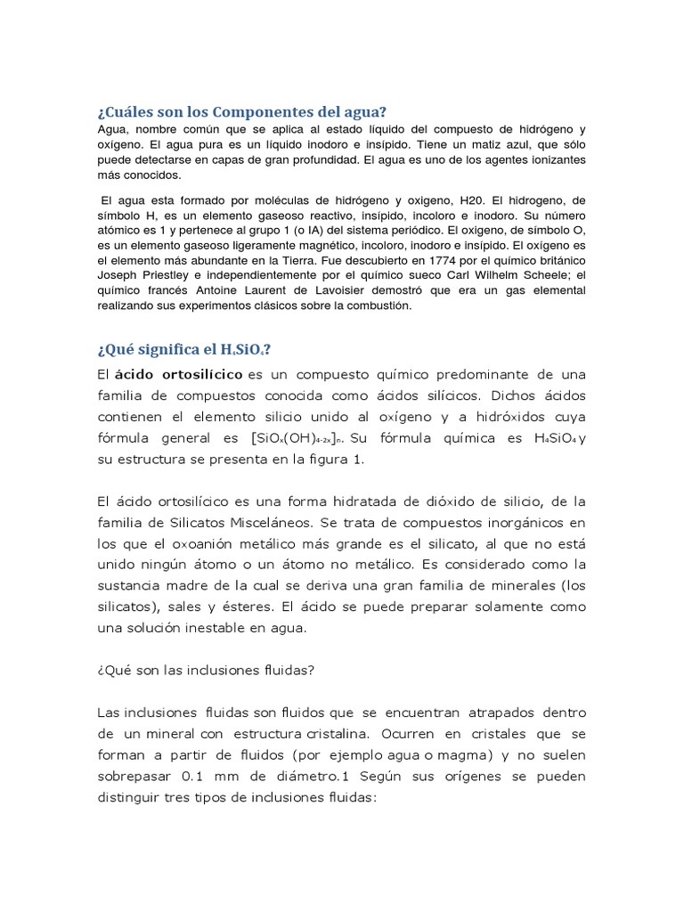 Componentes del Agua: H2O y Más | PDF | Oxígeno | Hidrógeno