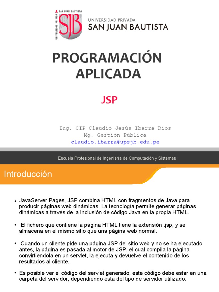 Guias de PROGRAMACION APLICADA JSP | PDF | Páginas del servidor Java | Java (lenguaje de ...