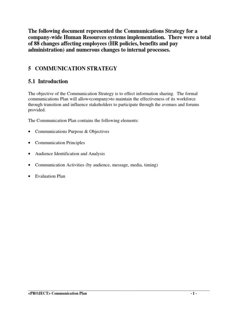 Sample Communication Strategy | Human Resources | Communication