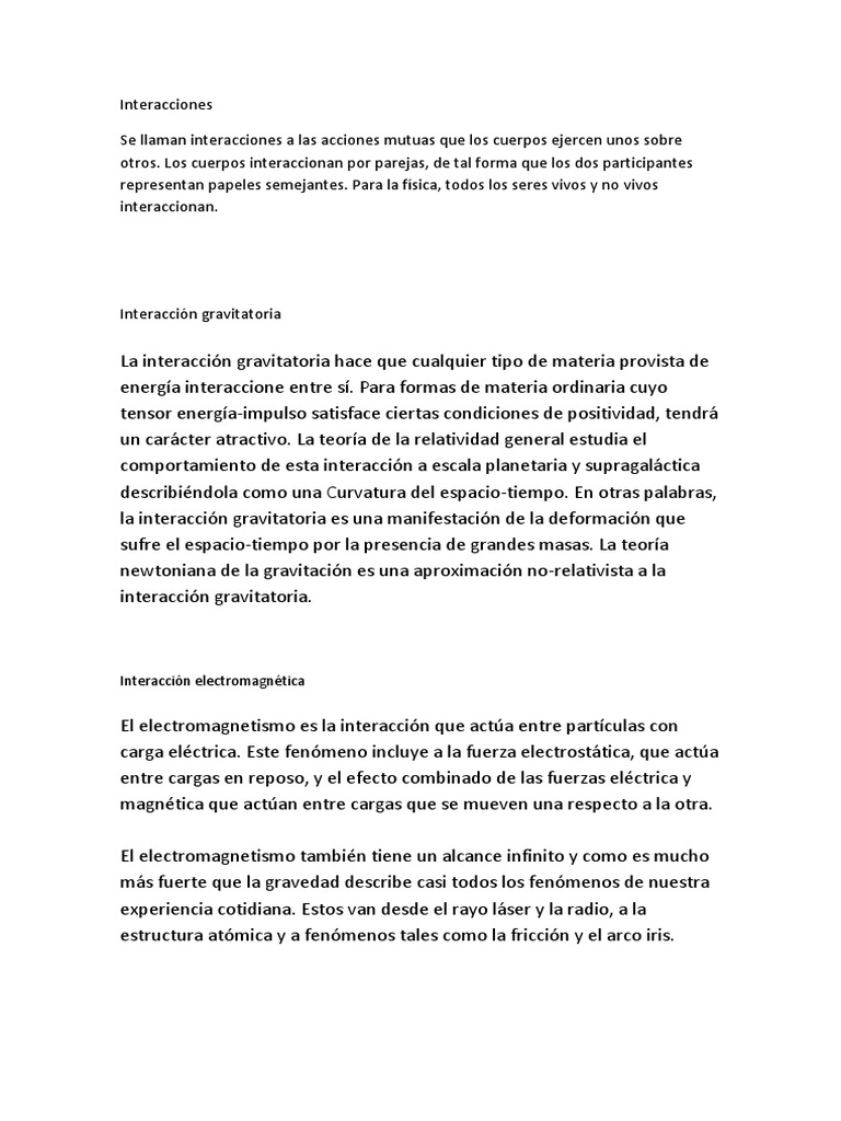 Interacciones | PDF | Interacción fundamental | Fuerza