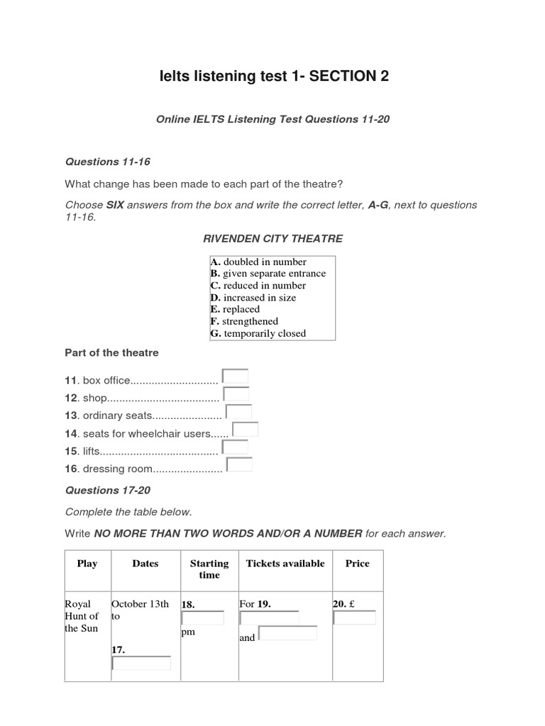 Ielts Listening Test One-Section1 | PDF