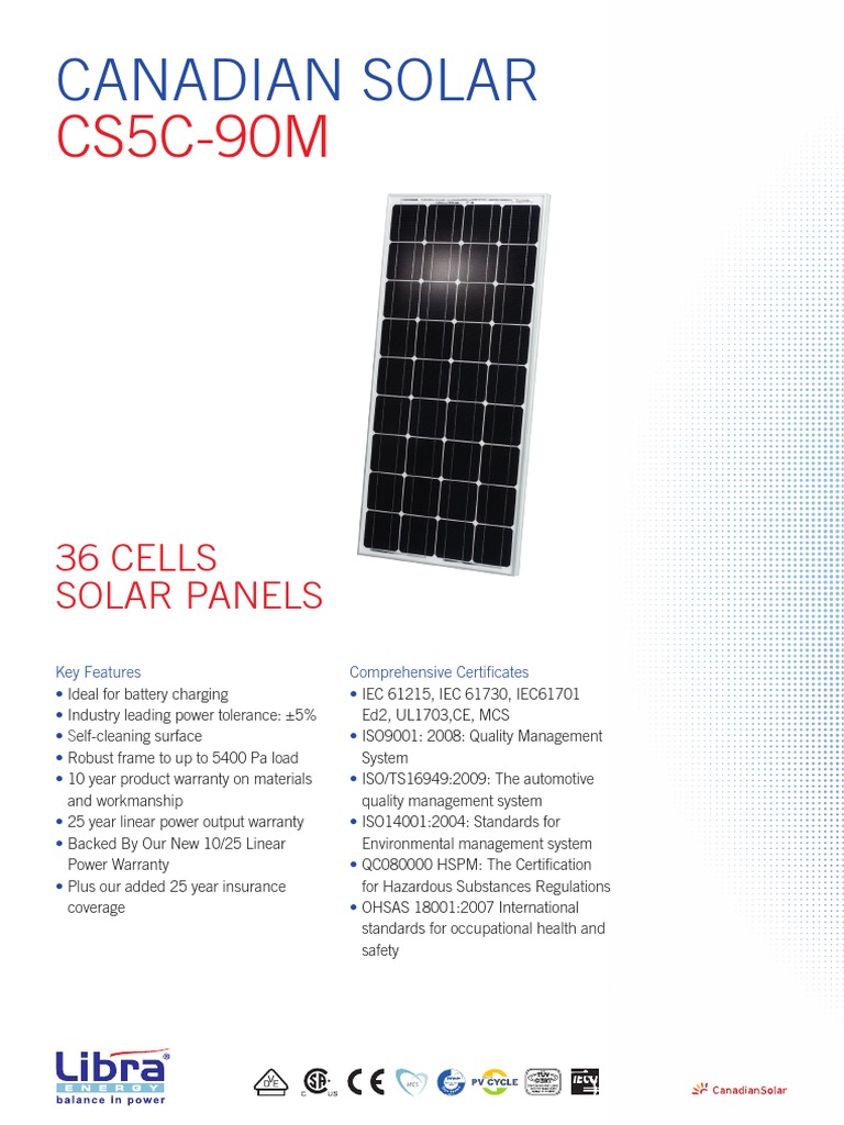 Canadian CS5C-Mono ENG | PDF | Solar Panel | Solar Power