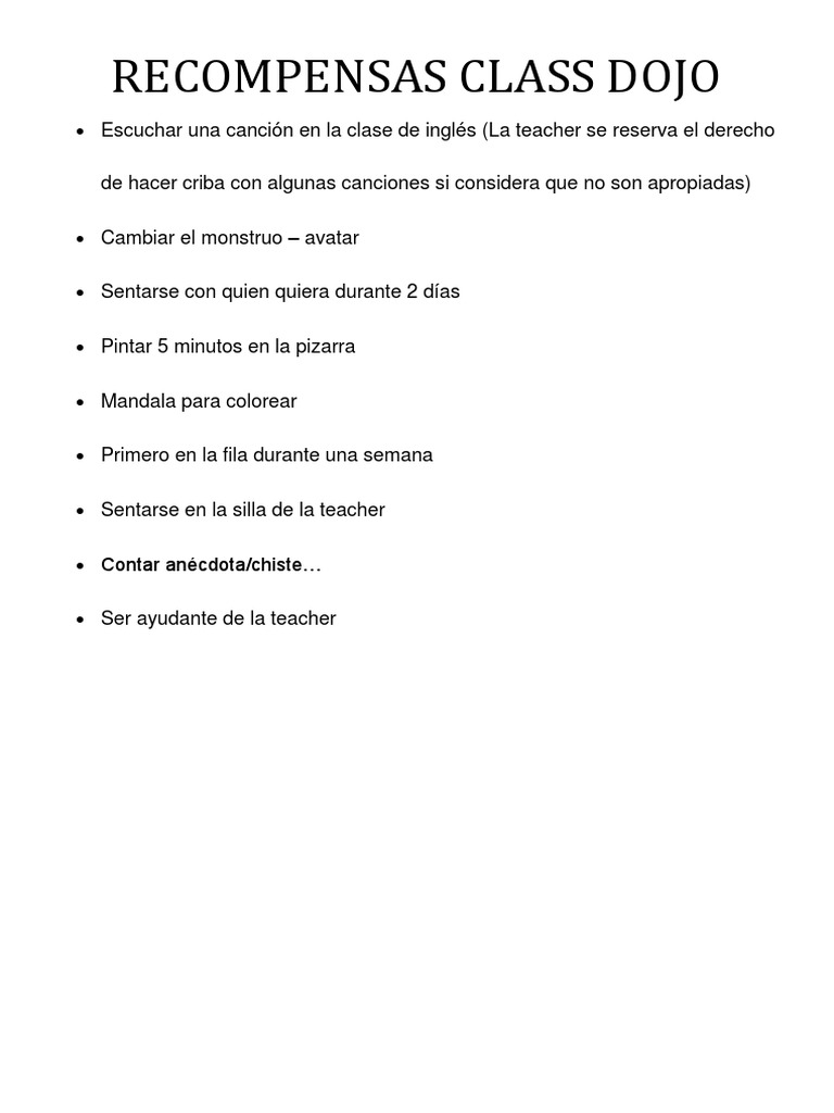 Recompensas Class Dojo | PDF