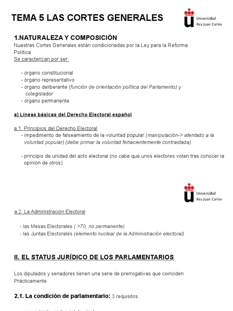 Estructura y Funciones de las Cortes Generales | PDF | Cortes Generales ...