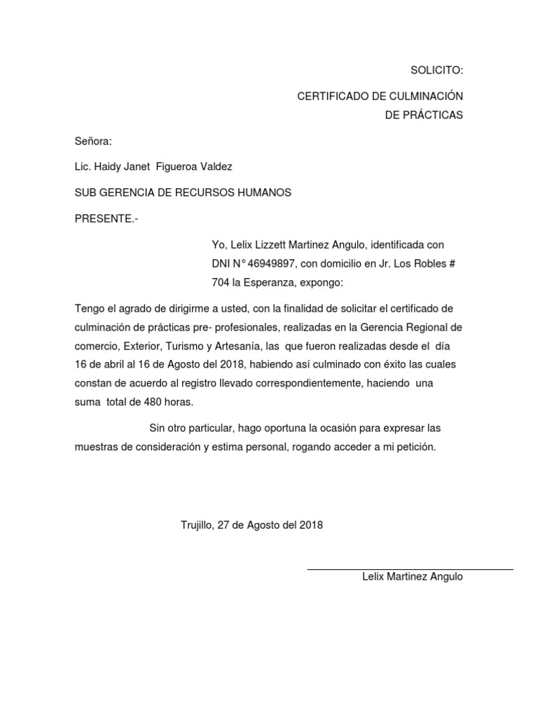Solicitud de Certificado de Prácticas | PDF
