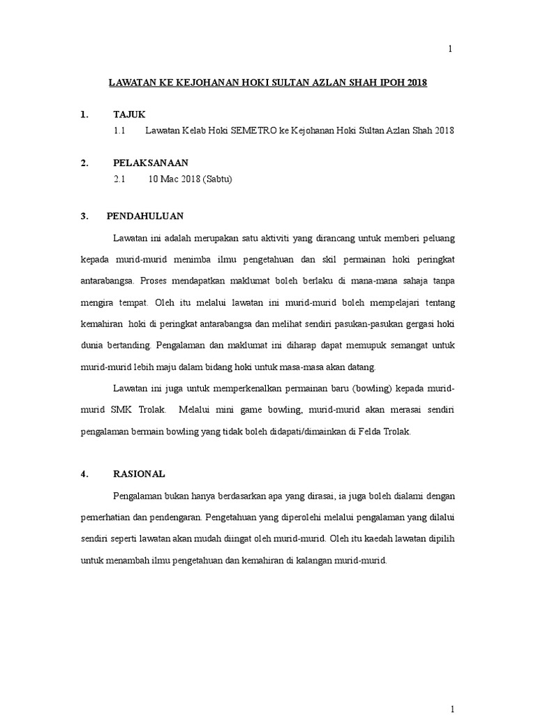 Kertas Kerja Kelab Hoki | PDF