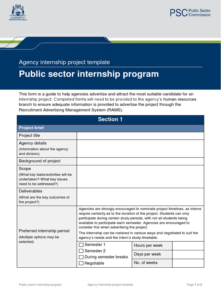 Public Sector Internship Program: Agency Internship Project Template ...