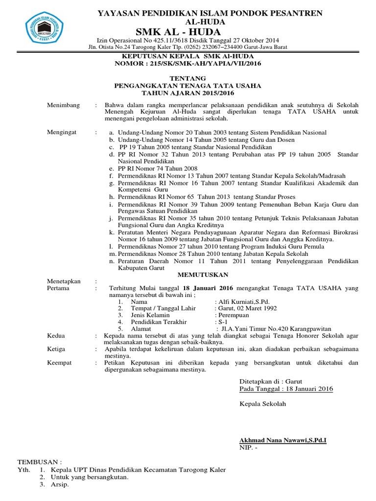Contoh SK TU Sekolah | PDF