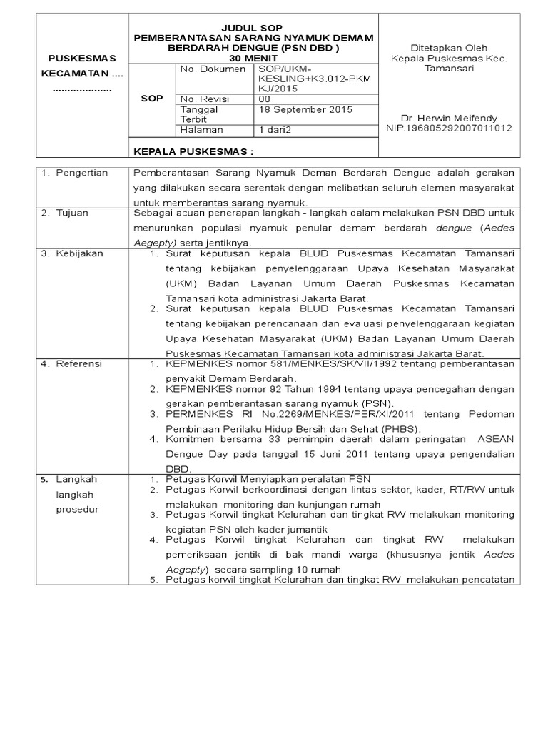 SOP Pemberantasan Sarang Nyamuk DBD | PDF
