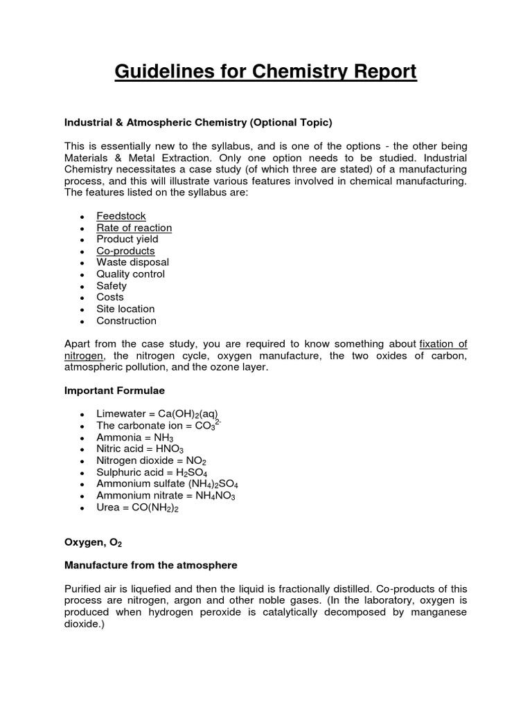 Guidelines For Chemistry Report | Download Free PDF | Nitrogen | Ozone