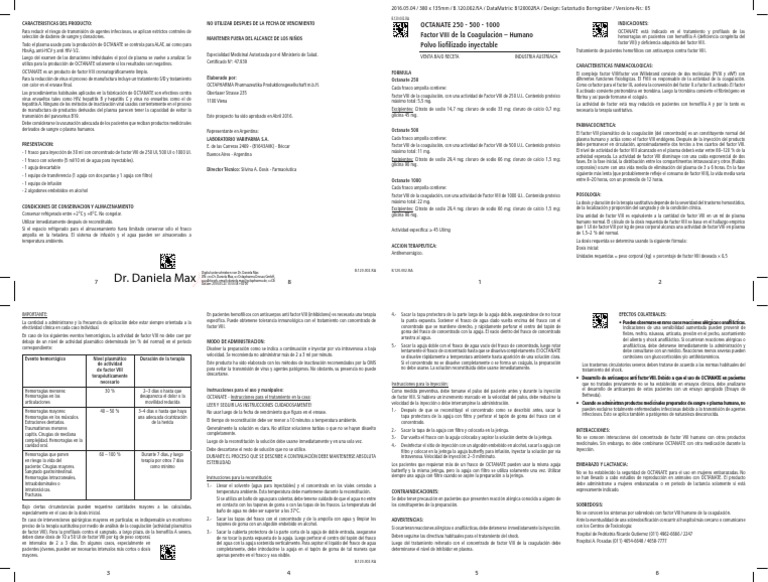 Prospecto Octanate 500 Varifarma | PDF | Hemofilia | Coagulación