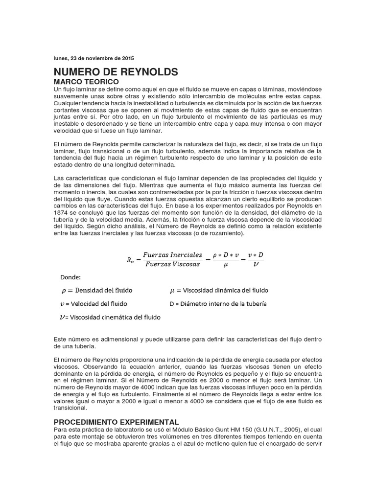 Numero de Reynolds y Tipo de Flujo | Descargar gratis PDF | Numero Reynolds | Viscosidad
