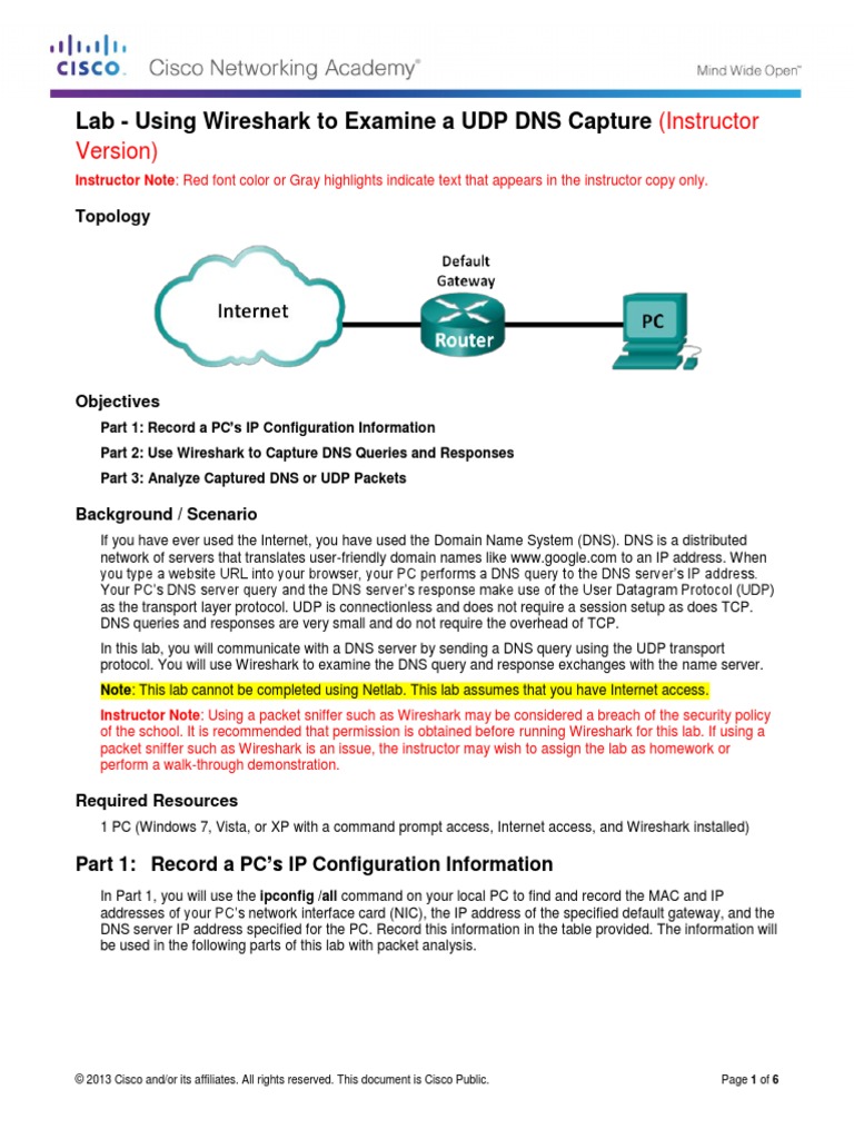 7.2.3.5 Lab - Using Wireshark To Examine A UDP DNS Capture - ILM | PDF | Domain Name System ...