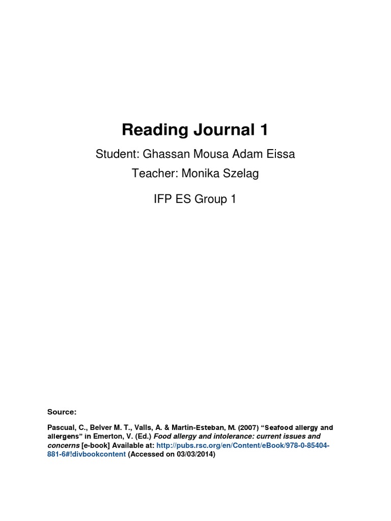 Reading Journal 1: Student: Ghassan Mousa Adam Eissa Teacher: Monika ...